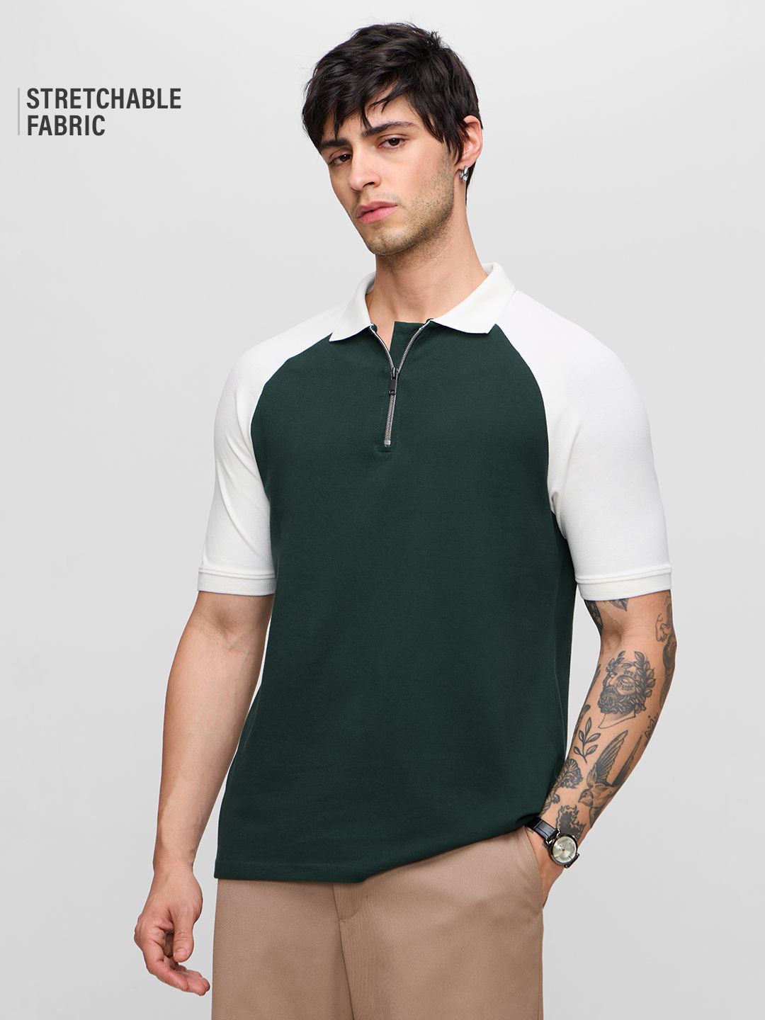 Buy Colourblock Polo: Emerald Edge Zipper Polos Online.