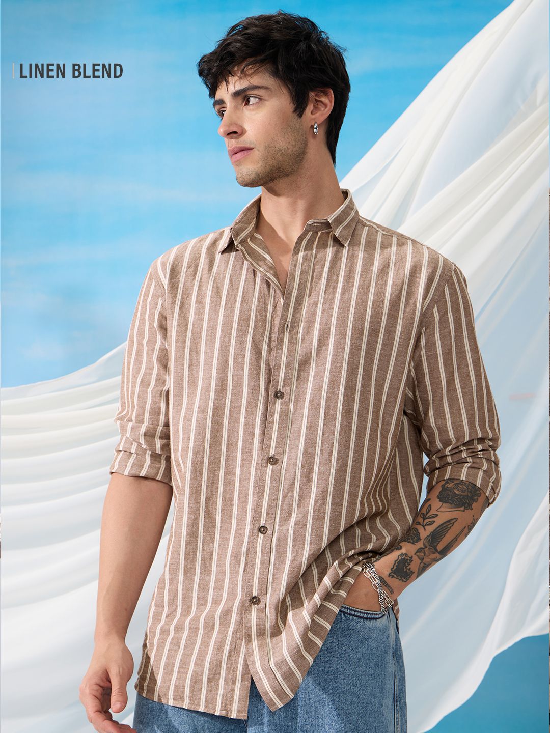 Buy Cotton Linen Stripes: Dune Men Linen Shirts Online
