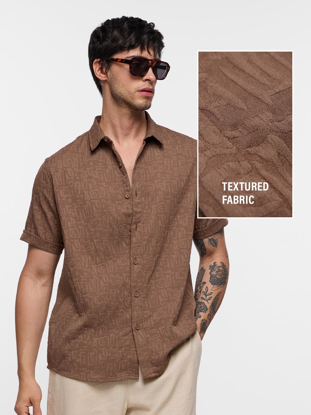 Buy Textured Shirt: Mocha Holiday Shirts Online