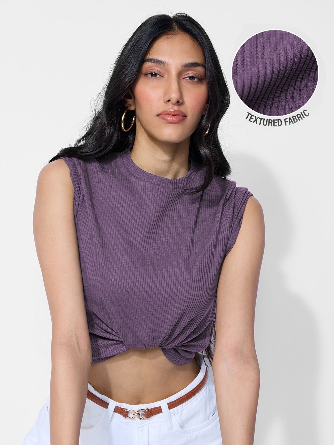 Buy Ribbed T-shirt: Berry Women T-shirts Online