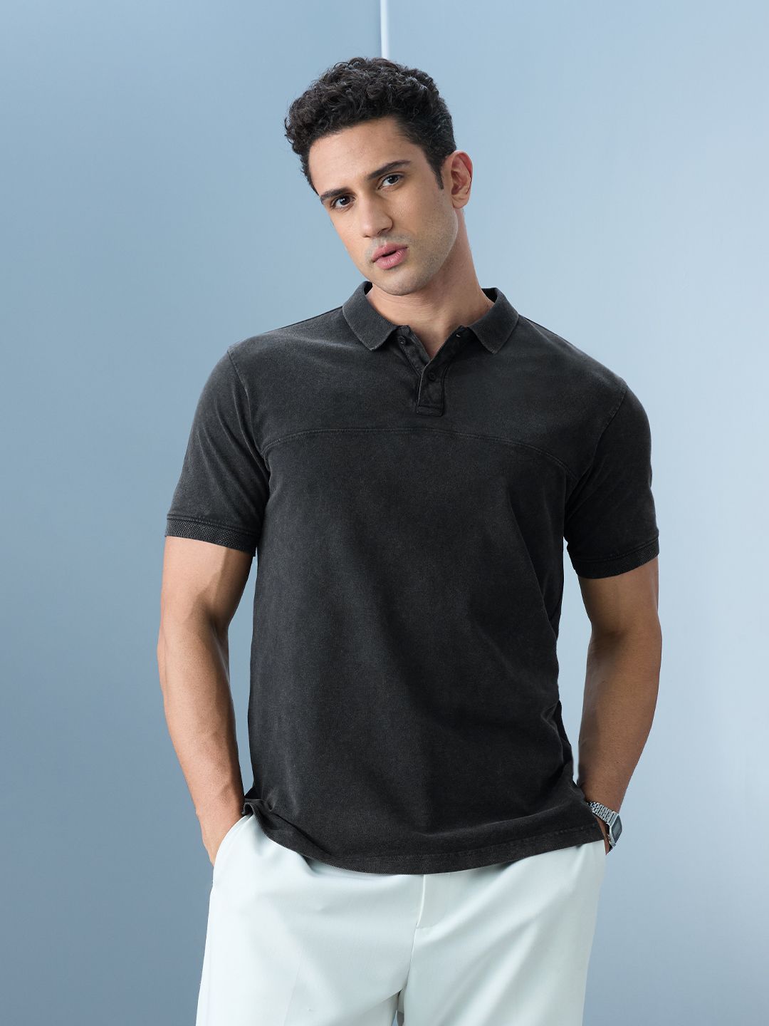 Buy Vintage Wash: Charcoal Men Polos Online.