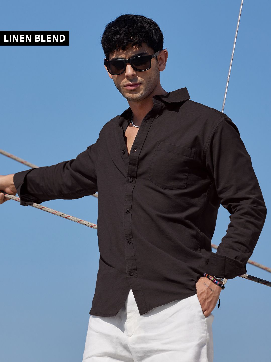 Buy Solids: Grey Brown Men Cotton Linen Shirts Online