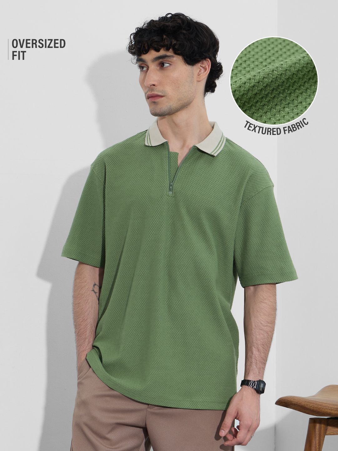 Buy Textured Polo: Sage Men Oversized Polos Online