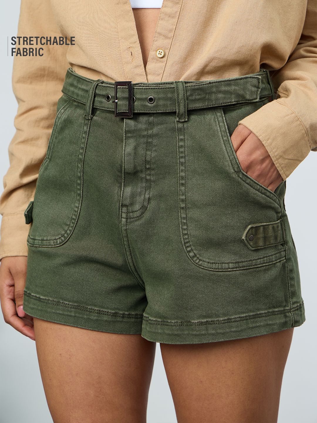 Buy Denim Shorts: Fern Green Women Shorts Online