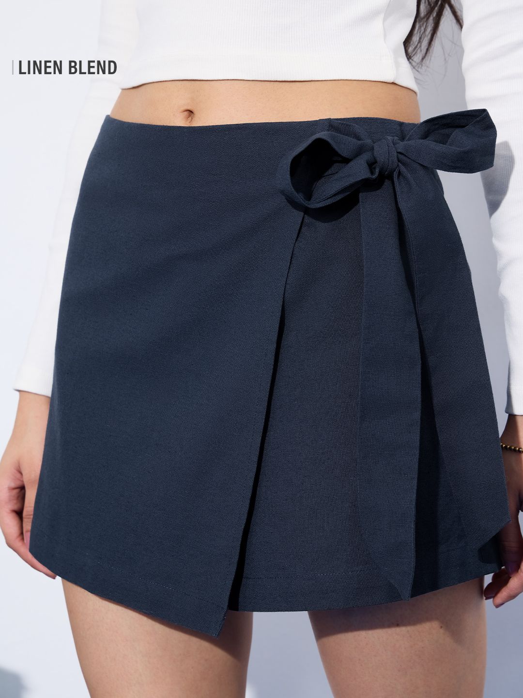 Buy Cotton Linen Skorts: Navy Women Shorts Online