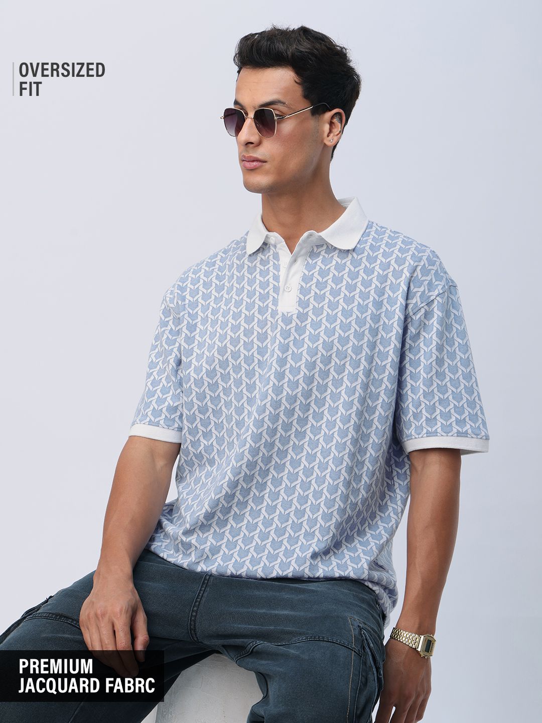 Buy Solids: Pink & Navy Logo Oversized Polo Online