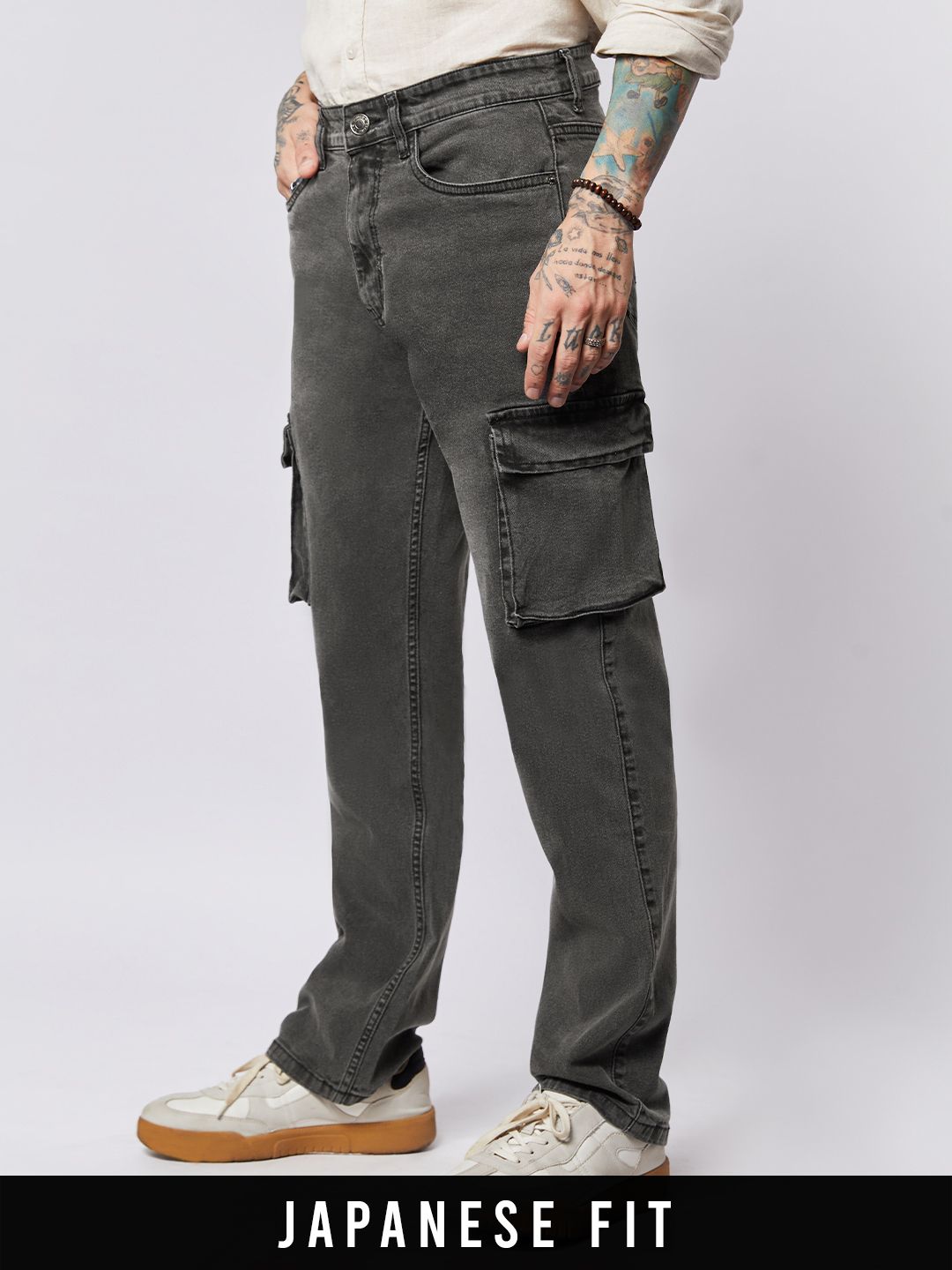 Buy Solids: Ash Grey (Straight Fit) Cargo Pants Online