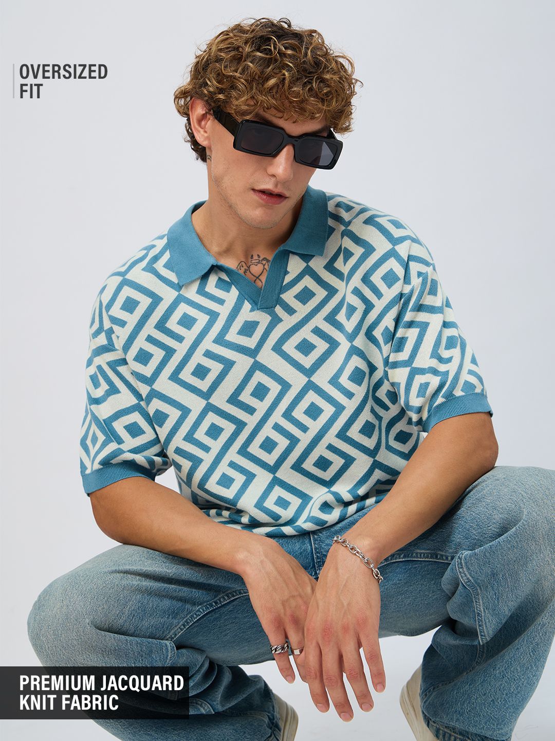 Buy Solids: Pink & Navy Logo Oversized Polo Online