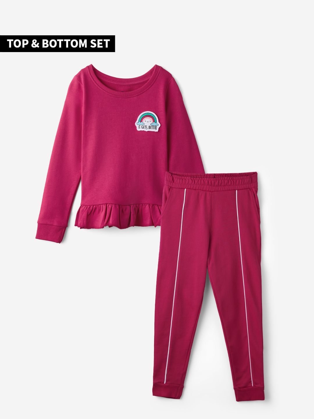 Solids: Raspberry Set Girls Cotton Co-ord Sets